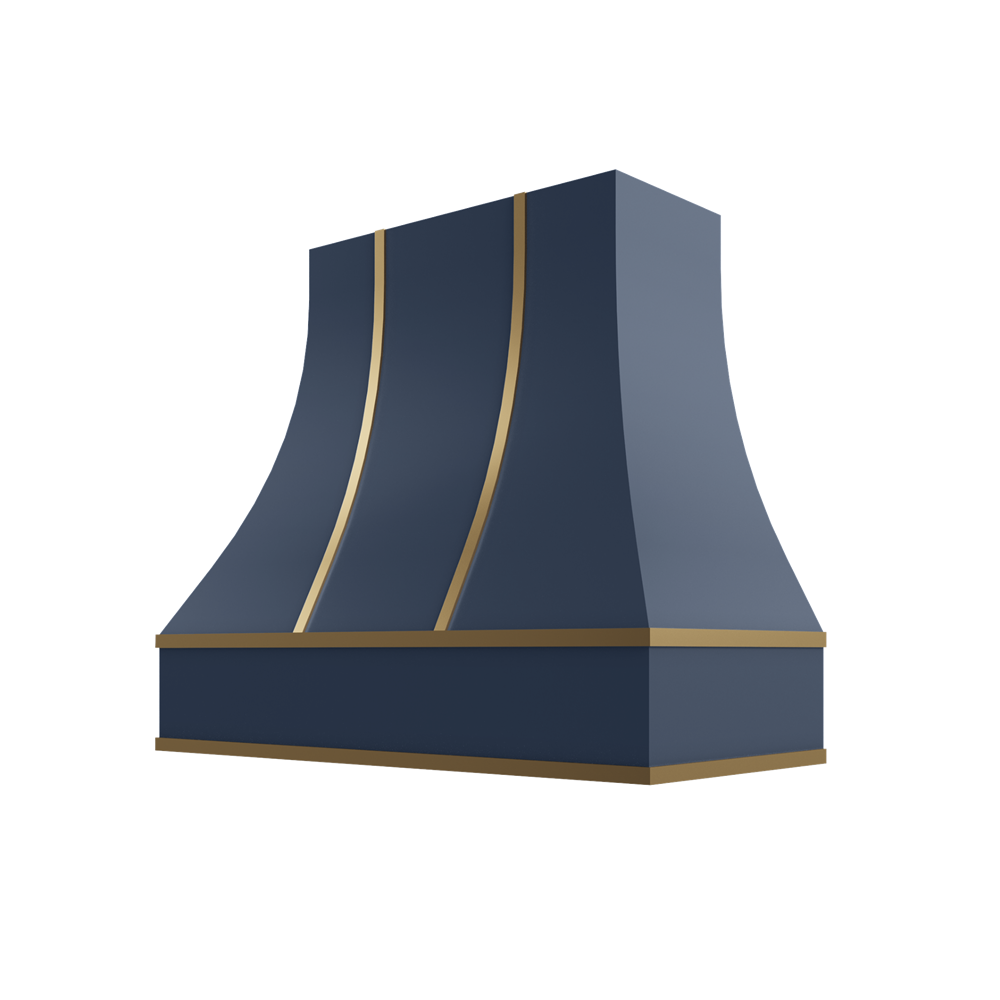 Florence Midnight Blue Curved Hood with Brass Strapping - 30" W x 48" H ...